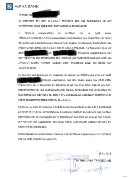 ΕΠΙΣΤΟΛΗ ΠΟΛΙΤΗ ΣΤΗΝ ALPHA BANK ΚΑΙ Η ΑΠΑΝΤΗΣΗ ΤΗΣ ΤΡΑΠΕΖΑΣ ΟΤΙ ...